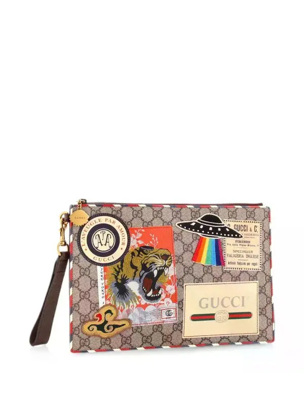 Gucci Gg Coated Canvas Applique Clutch Bag