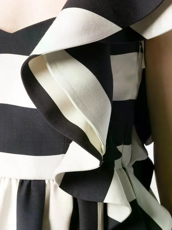 Valentino Garavani Striped One Shoulder Ruffle Dress