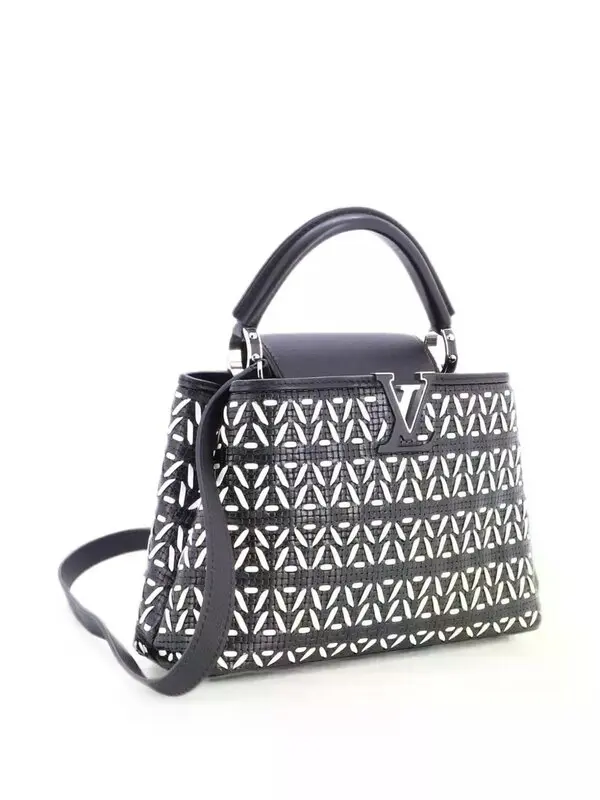 LOUIS VUITTON Capucines Bb Woven Leather Satchel - Black