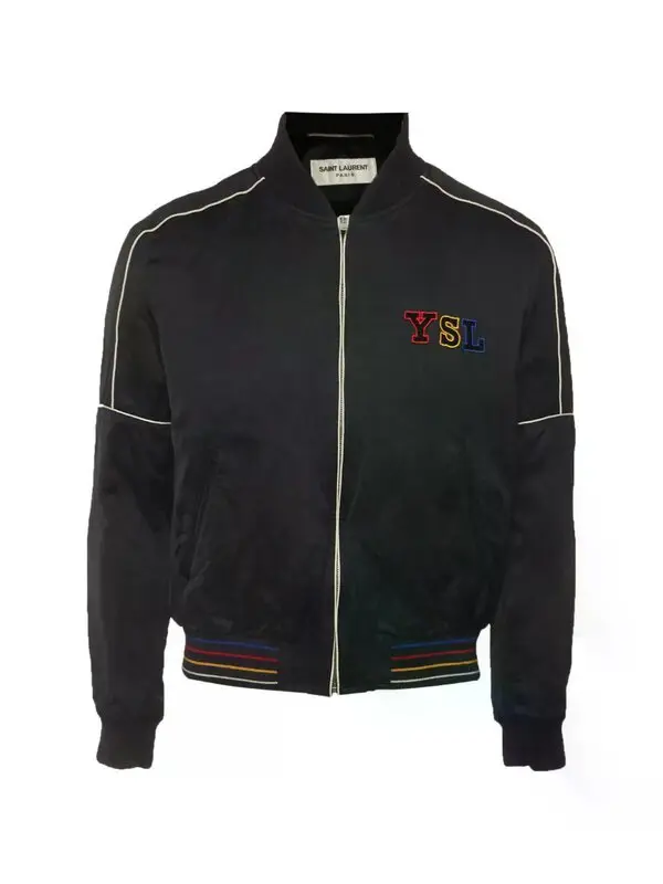 Saint Laurent Logo Embroidered Bomber Jacket - Black
