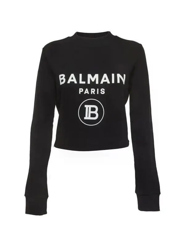 Balmain Cropped Logo Print Sweater - Black