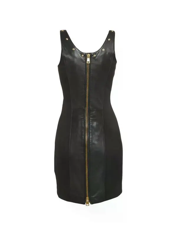 VERSUS Logo-stud Leather-panelled Mini Dress - Black