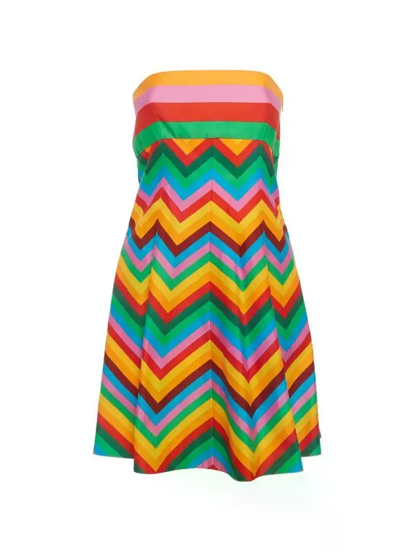 Valentino Garavani Chevron Print Strapless Mini Dress - Red