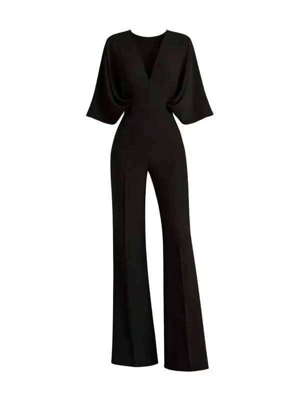 GEMY MAALOUF Crepe V-neck Cape Sleeve Jumpsuit - Black