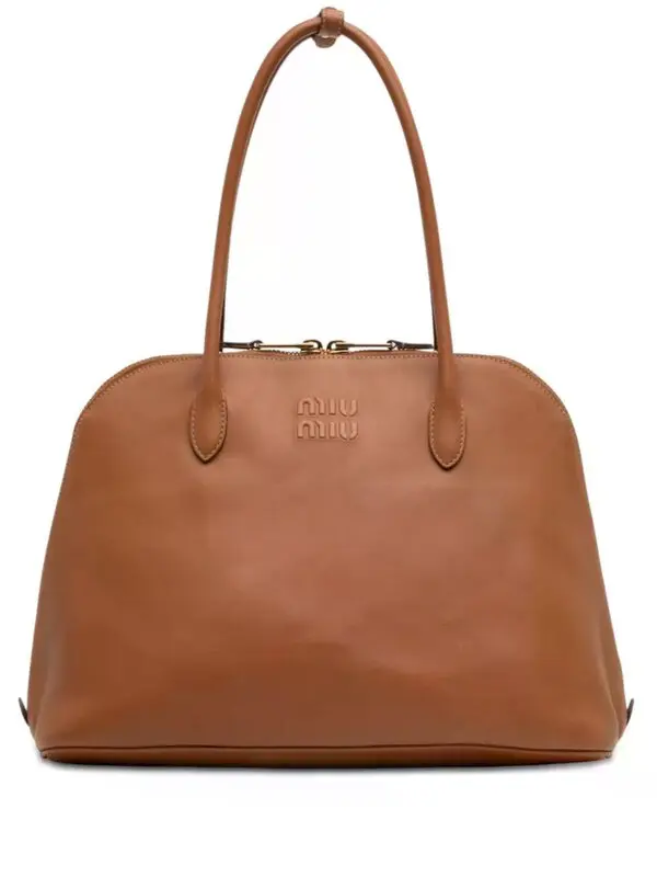 Miu Miu Soft Calfskin Embossed Logo Shoulder Bag - Brown