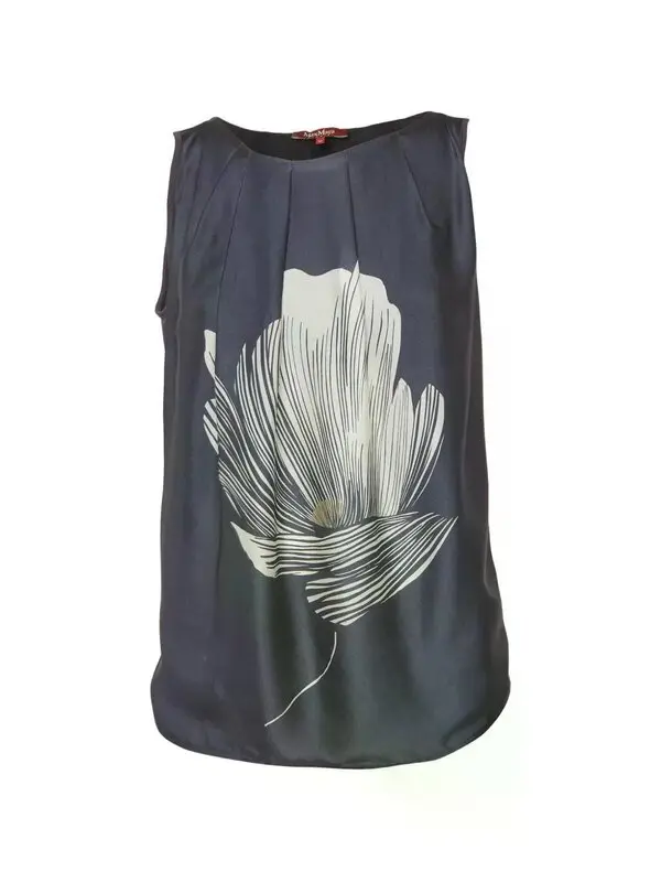 Max Mara Sleeveless Silk Floral Print Top - Grey