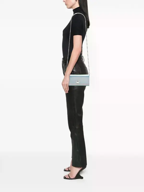 Dior Iridescent Calfskin Turn Lock Wallet On Chain Crossbody Bag - Blue