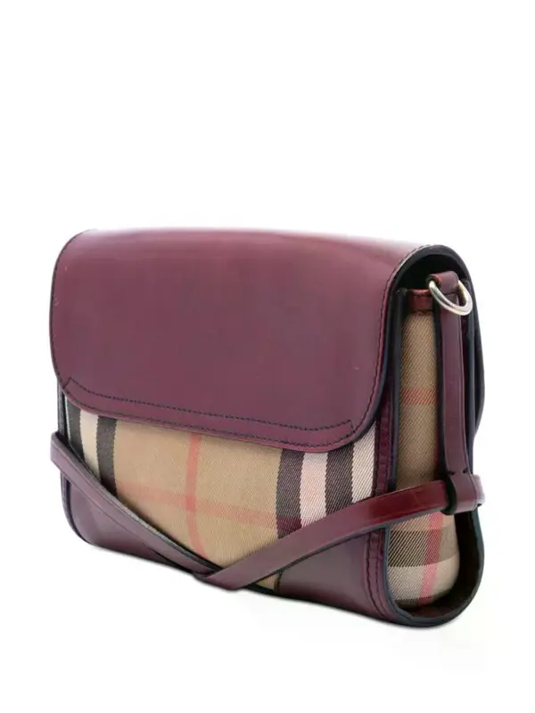 Burberry Leather And House Check Canvas Bridle Abbott Crossbody Bag - Red