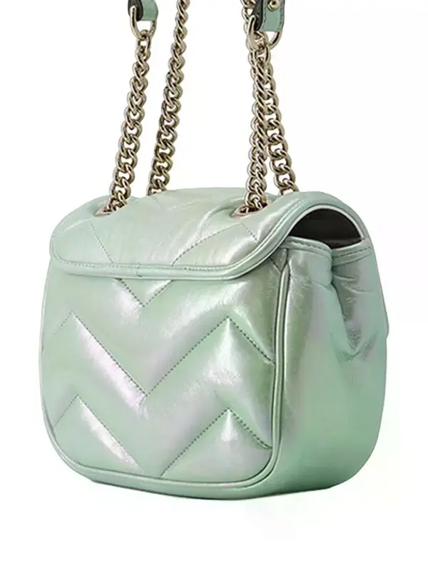 Gucci Mini Gg Marmont Matelassé Iridescent Leather Flap Crossbody Bag - Green