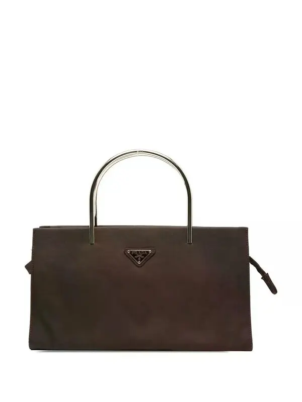 Prada Tessuto Metal Handle Bag - Brown
