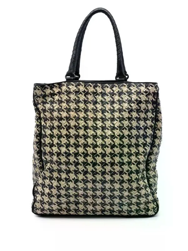 Bottega Veneta Houndstooth Vertical Tote Bag - Black