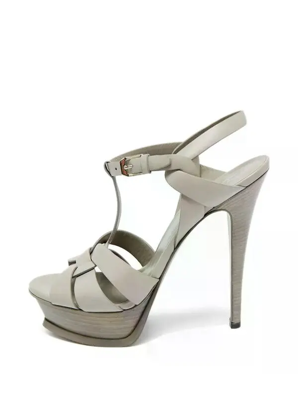 Saint Laurent Tribute Leather Heeled Sandals - Grey