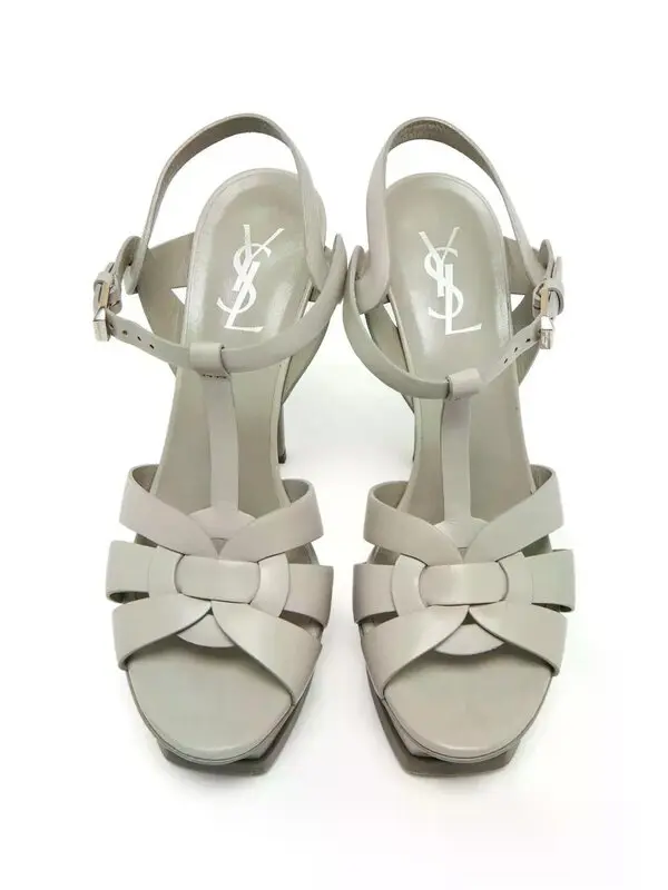 Saint Laurent Tribute Leather Heeled Sandals - Grey