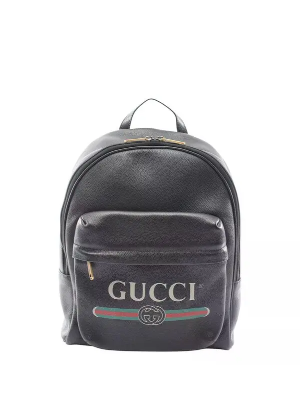 Gucci Leather Logo Backpack - Black