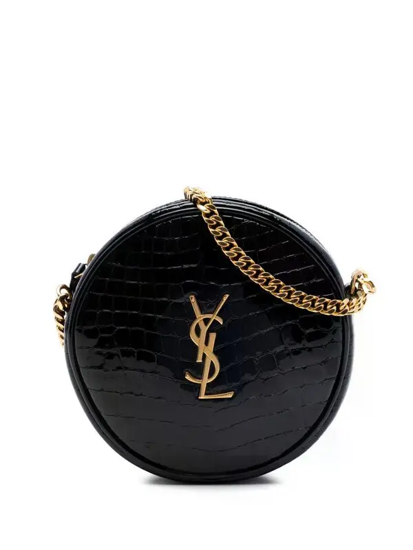 Saint Laurent Croc Embossed Patent Camera Bag - Black