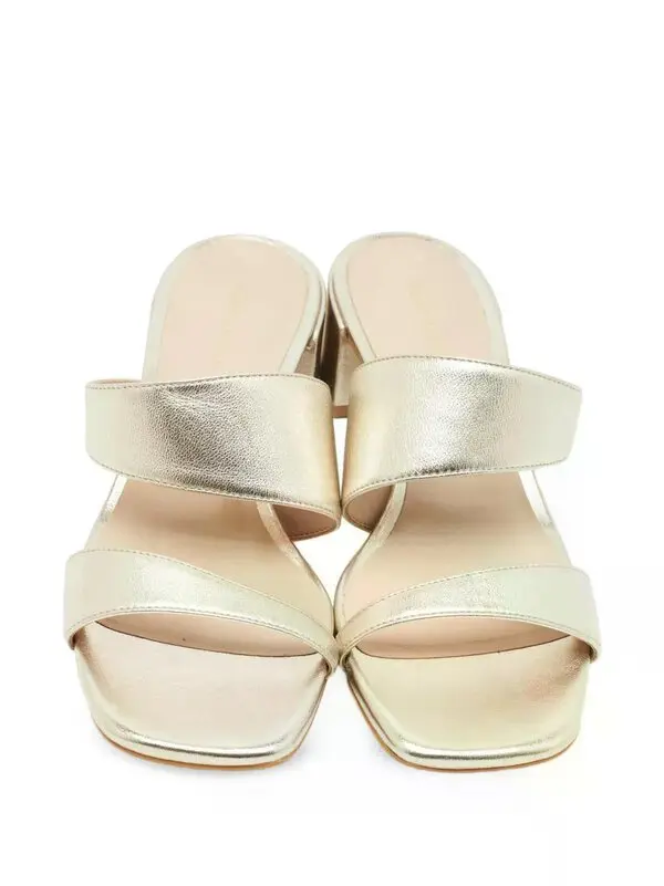 STUART WEITZMAN Metallic Calf Leather Double Strap Sandals