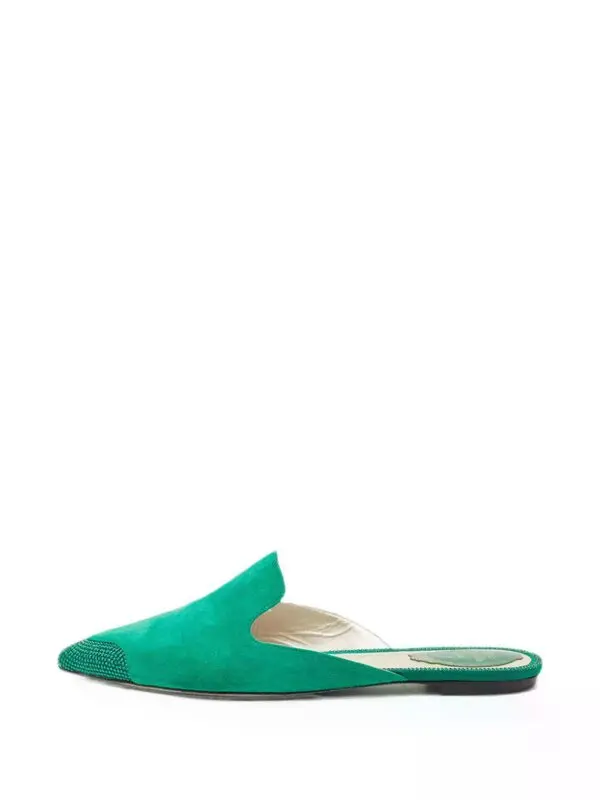 Rene Caovilla Crystal-embellished Suede Mules - Green