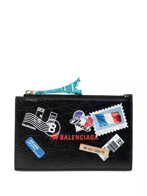 Balenciaga Cash Sticker-print Eiffel Tower-charm Cardholder - Black