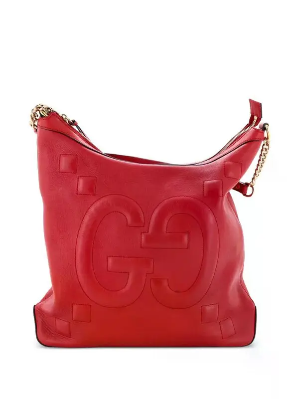 Gucci Apollo Gg Embossed Calfskin Large Hobo Bag - Red