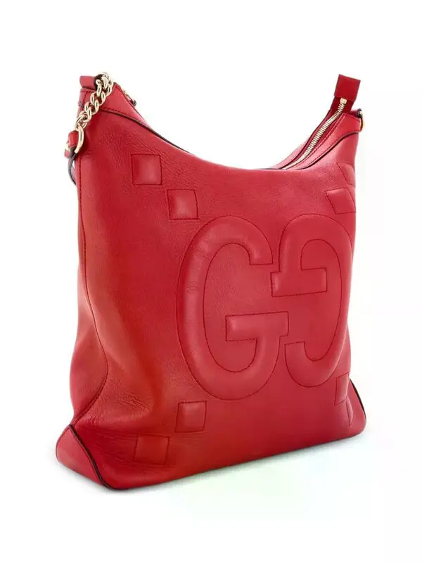 Gucci Apollo Gg Embossed Calfskin Large Hobo Bag - Red