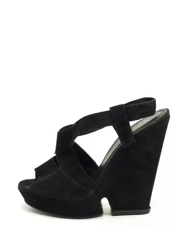 Saint Laurent Crossover Wedge Sandals - Black