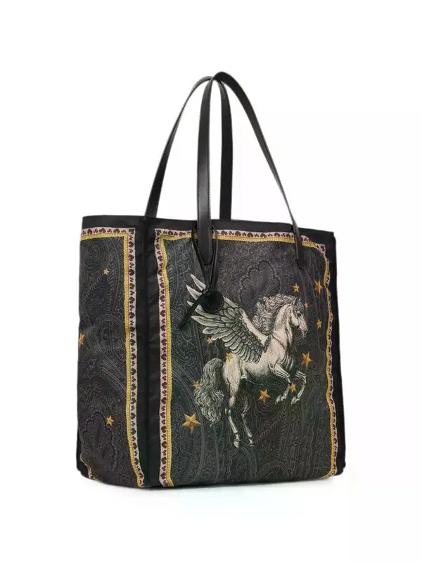 Etro Nylon Tote Bag With Pegaso And Paisley Print - Black