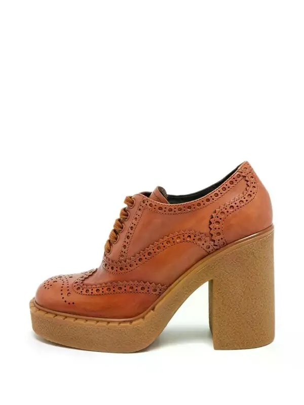 Prada Block Heel Pumps With Brogue Detailing - Brown