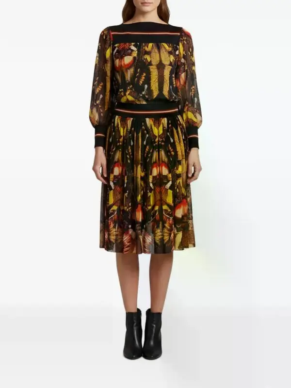 JEAN PAUL GAULTIER Butterfly Print Flared Midi Dress - Black