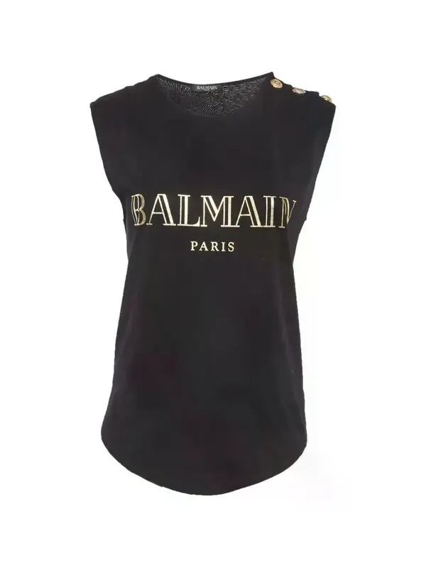 Balmain Logo Print Crewneck Sleeveless Tank - Black