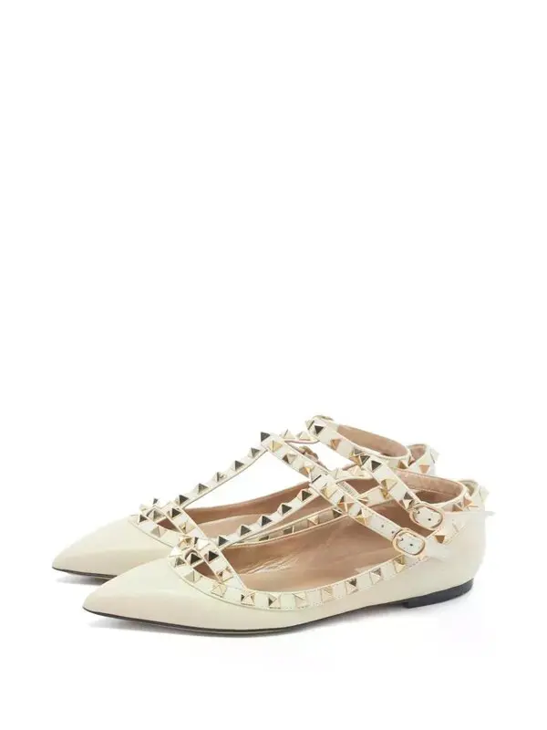 Valentino Garavani Rockstud Ankle Strap Ballet Flats - Neutrals