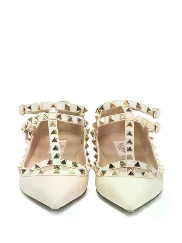 Valentino Garavani Rockstud Ankle Strap Ballet Flats - Neutrals