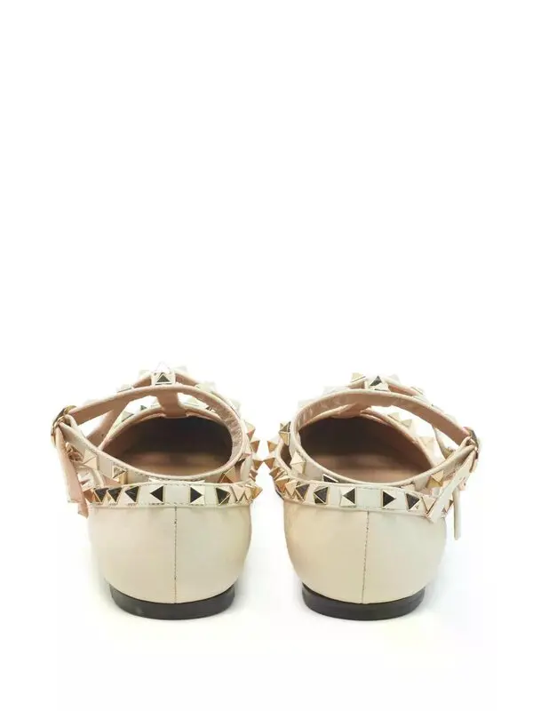 Valentino Garavani Rockstud Ankle Strap Ballet Flats - Neutrals
