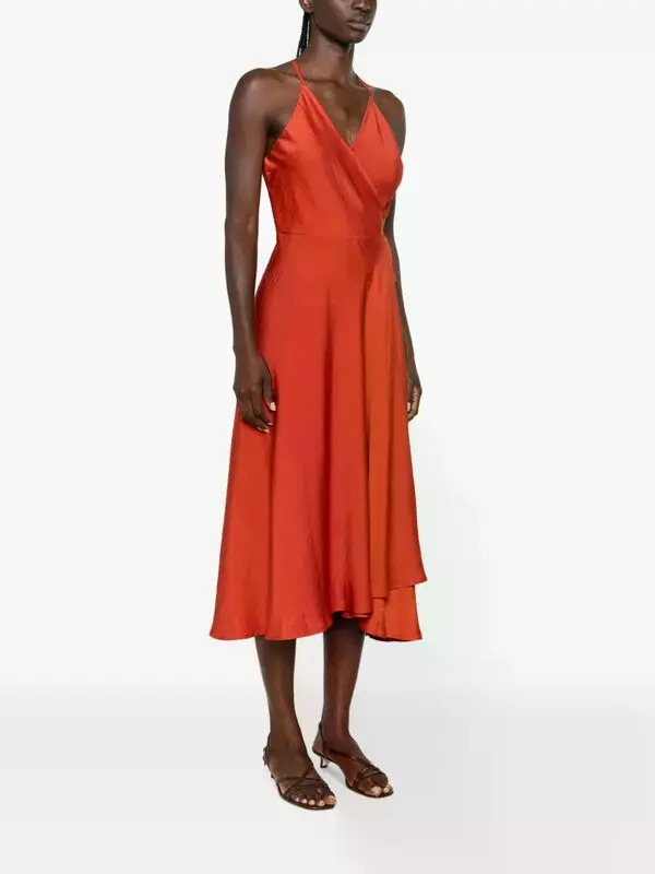 MOUTAKI Red Halterneck Sleeveless Wraparound Midi Dress
