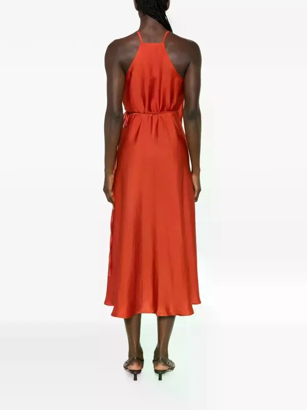 MOUTAKI Red Halterneck Sleeveless Wraparound Midi Dress