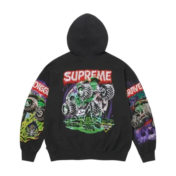 Supreme X Grave Digger Ss26 Zip Up Hooded Sweatshirt - Black
