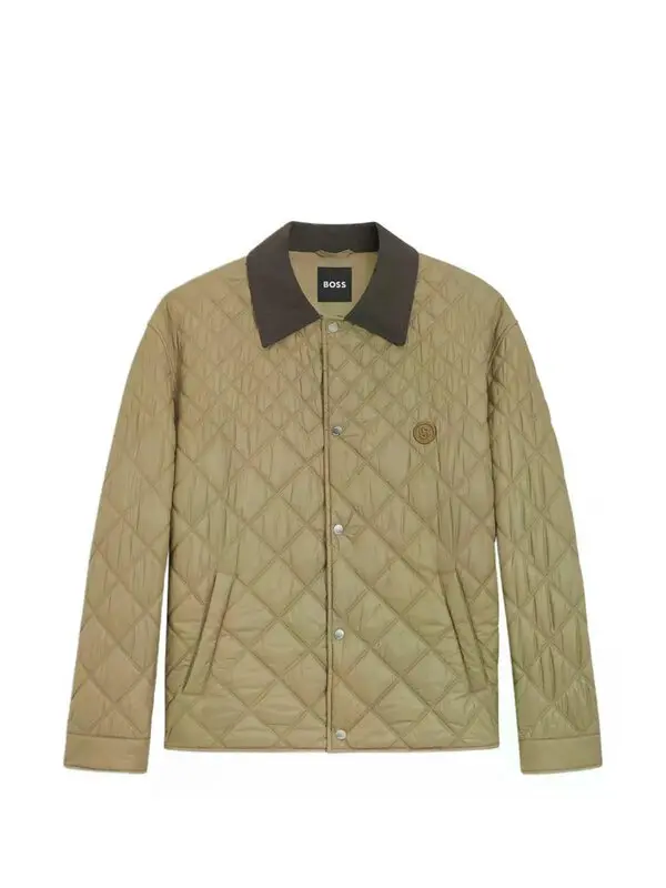 BOSS Khaki Brown Quilted Jacket With Logo Patch