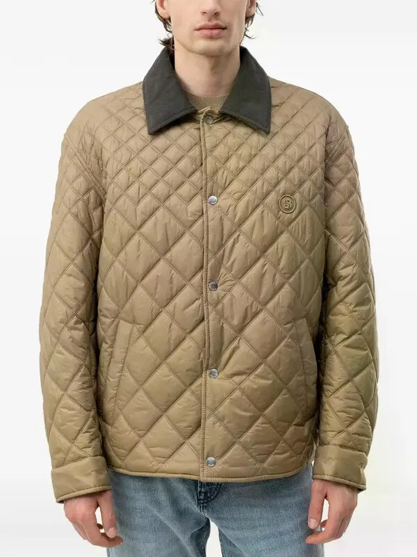 BOSS Khaki Brown Quilted Jacket With Logo Patch
