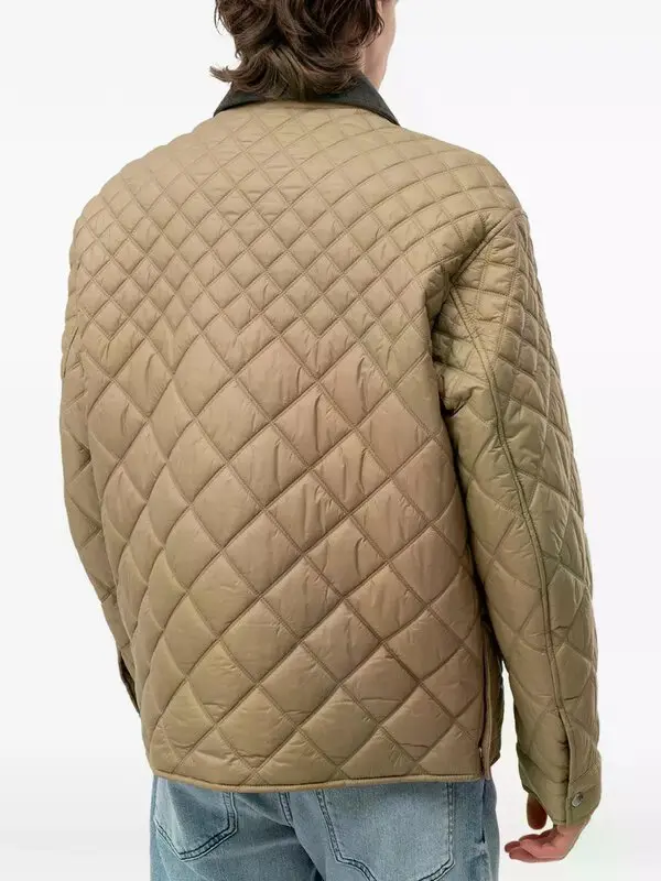 BOSS Khaki Brown Quilted Jacket With Logo Patch
