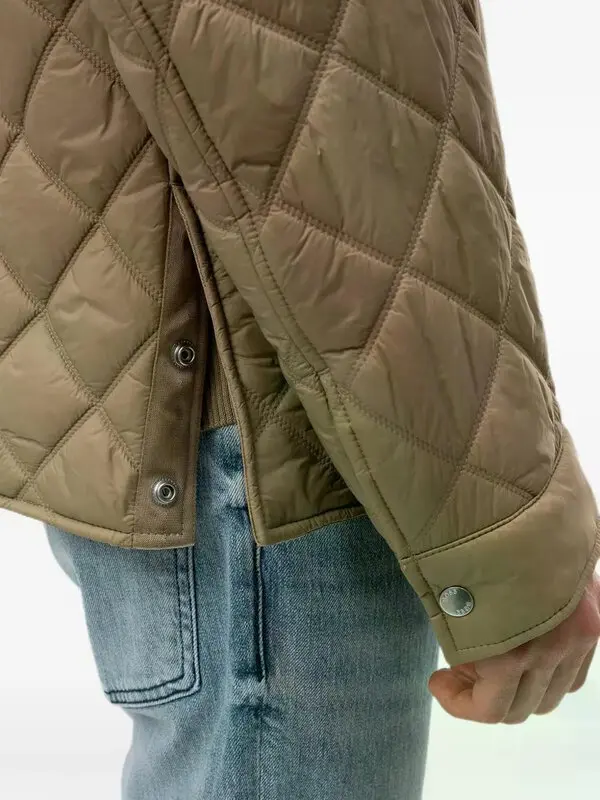 BOSS Khaki Brown Quilted Jacket With Logo Patch