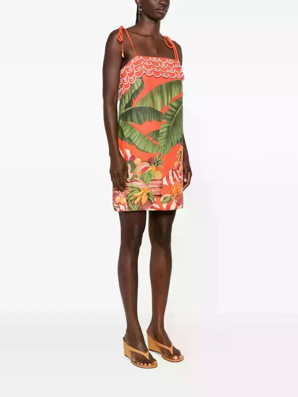 Farm Rio Fruit Print Scalloped Trim Mini Dress - Orange