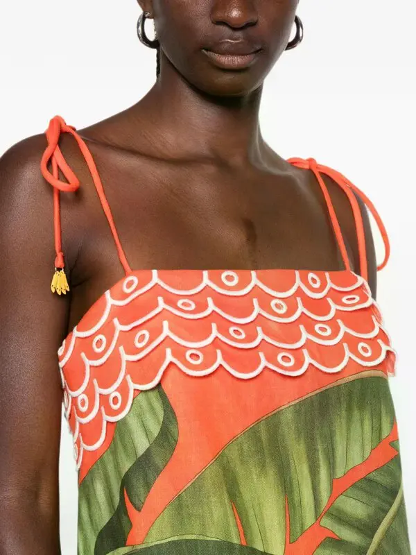 Farm Rio Fruit Print Scalloped Trim Mini Dress - Orange