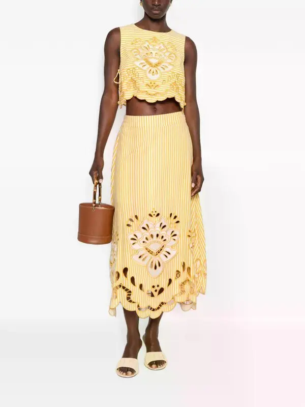 Farm Rio Embroidered Striped Cropped Top