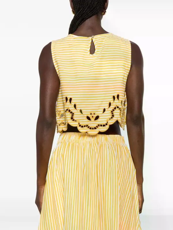 Farm Rio Embroidered Striped Cropped Top