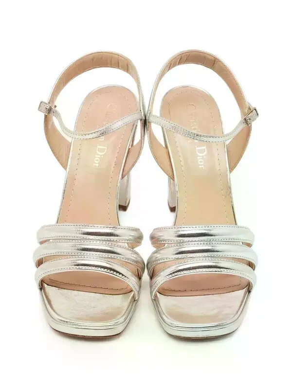 Dior Leather Block Heel Ankle Strap Sandals