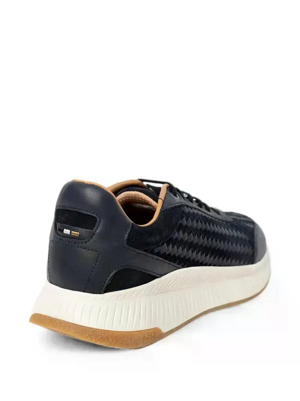 BOSS Woven Panel Leather Sneakers