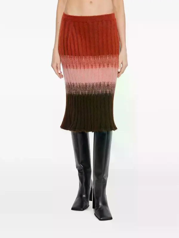 Fendi Ribbed Knit Striped Midi Skirt