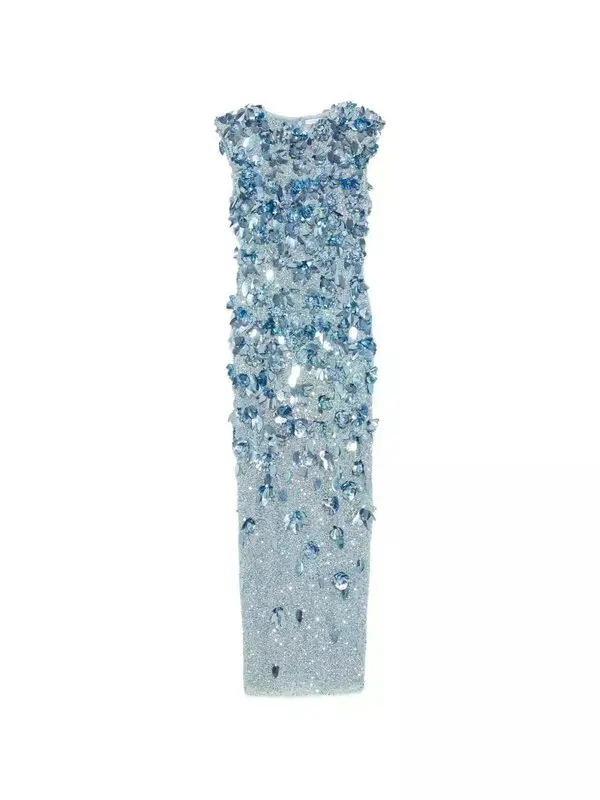 Rachel Gilbert Hugo Floral-embellished Maxi Dress - Blue