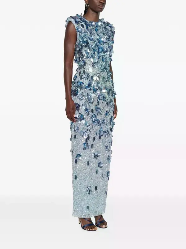 Rachel Gilbert Hugo Floral-embellished Maxi Dress - Blue