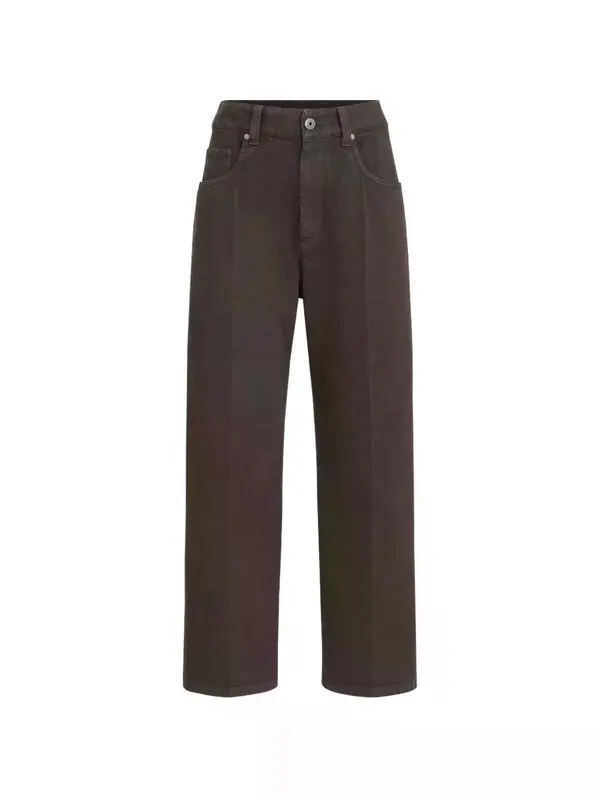 Brunello Cucinelli Dyed Denim Monili Embroidered Square Trousers - Brown