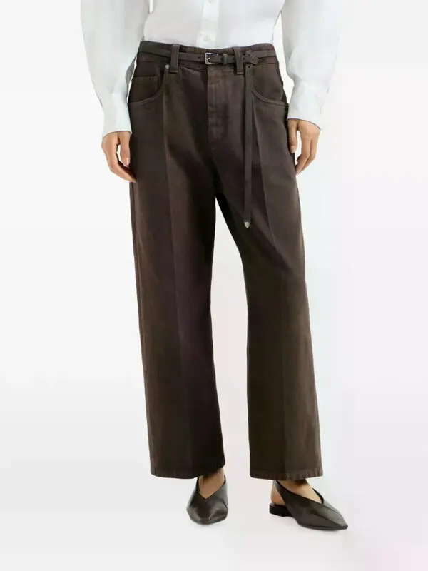 Brunello Cucinelli Dyed Denim Monili Embroidered Square Trousers - Brown